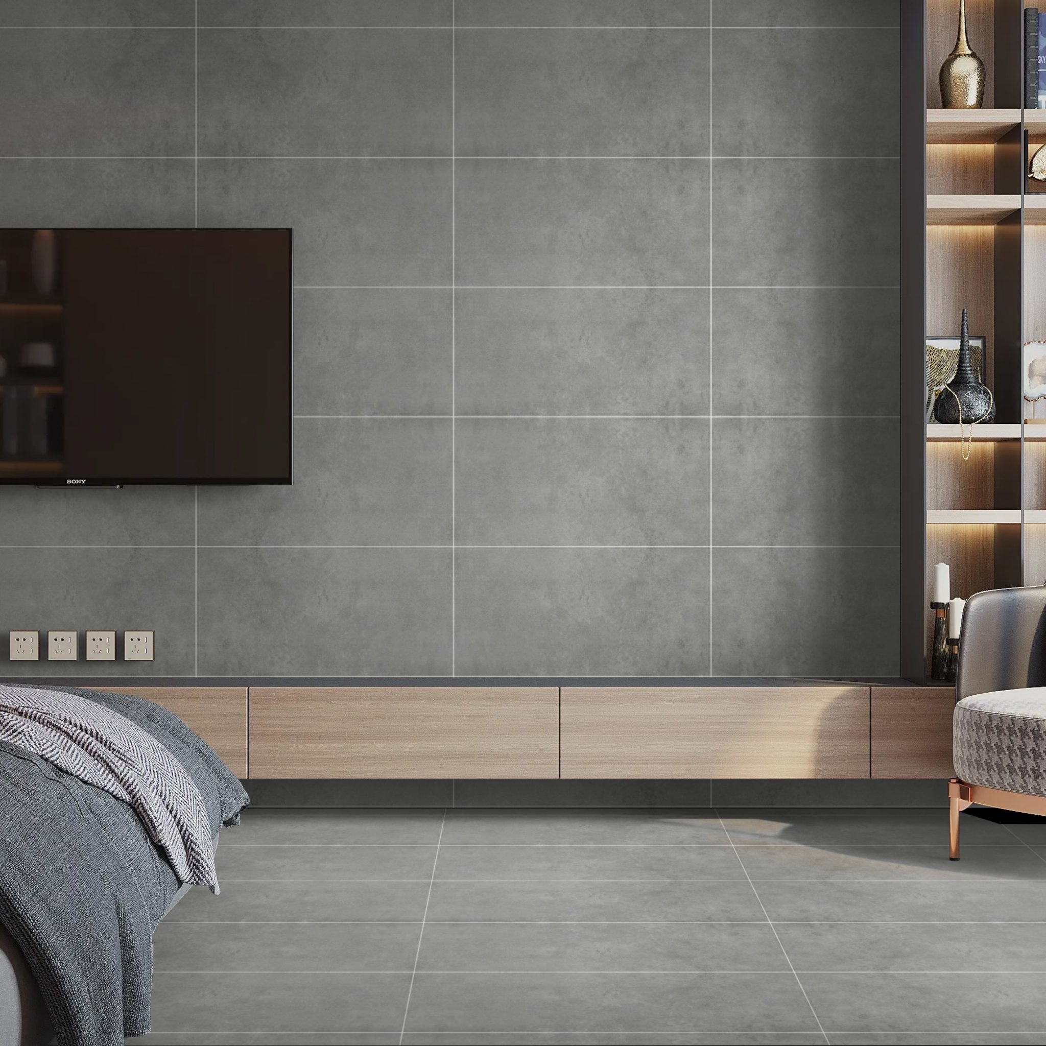 London Sage Sugar Finish Stone Effect Ceramic Rectified Tiles - Wide ...